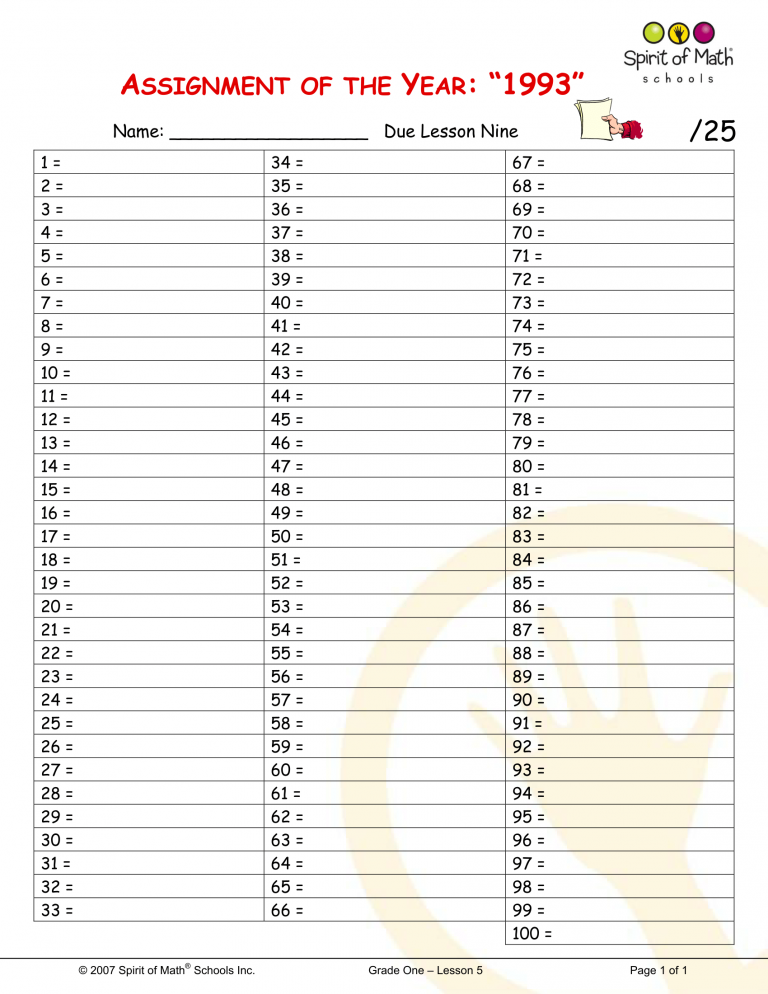 Grade 1 Math Curriculum - Spirit of Math Schools Inc.